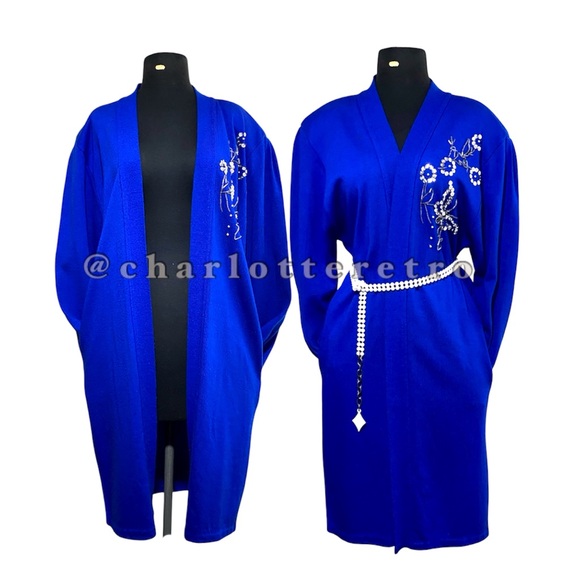 Vintage | Sweaters | Vtg Royal Blue Long Knit Cardigan Sweater Duster ...